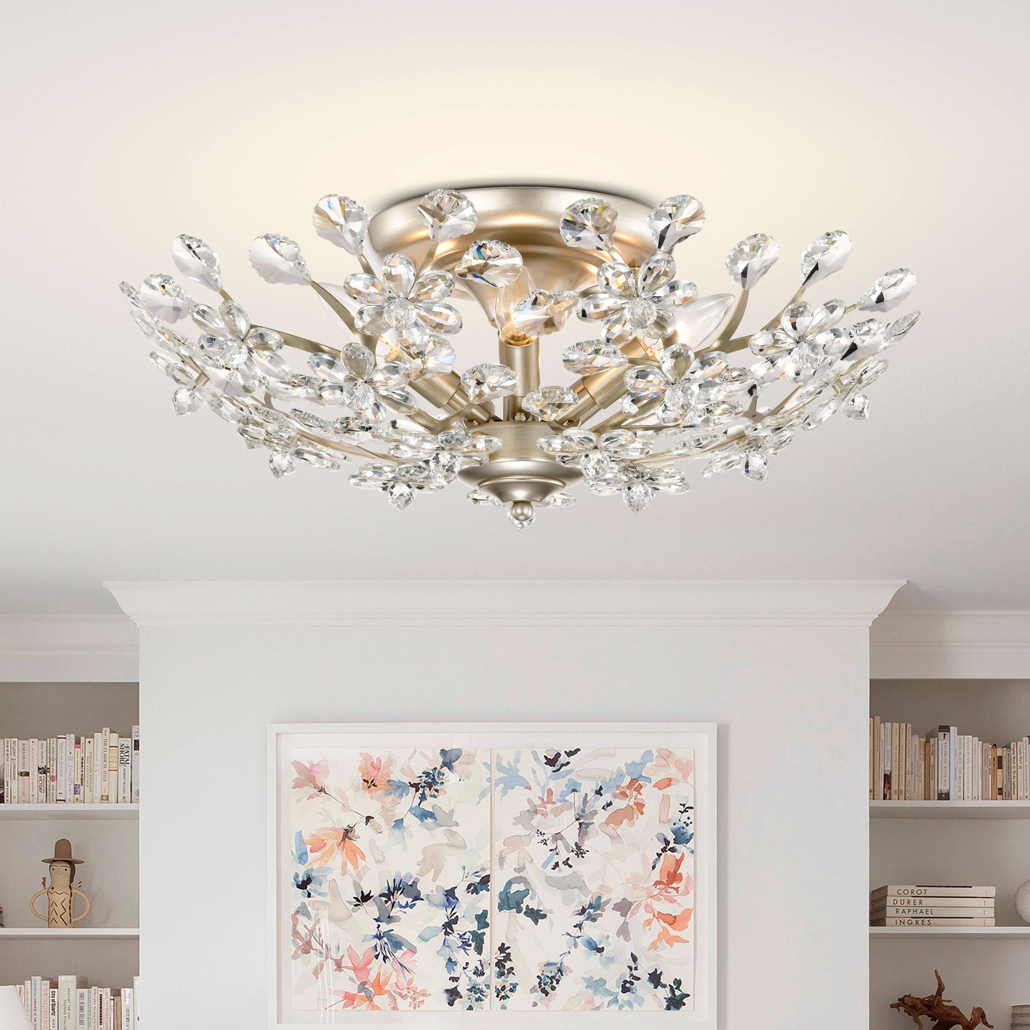 Mercer41 Isabel 5-light 21" Crystal Glass Flowers Blooms Flush Mount ...